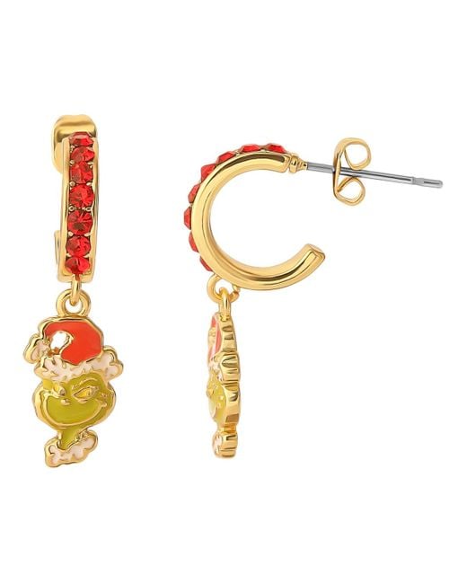 Dr. Seuss Dr Seuss Grinch Crystal Charm Hoop Earrings in Metallic | Lyst