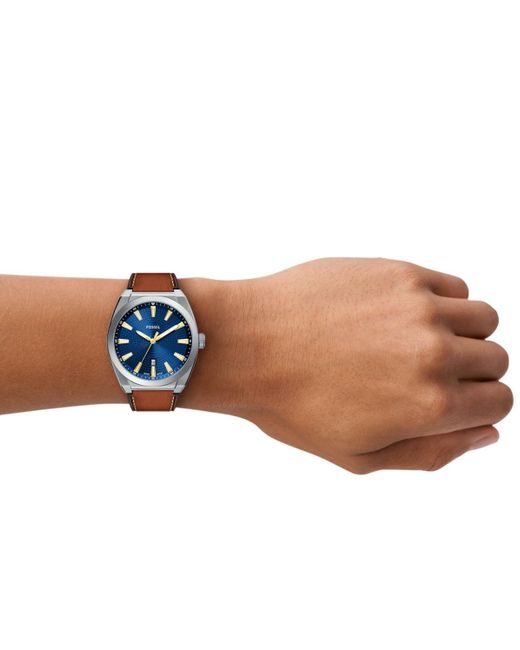 Fossil Everett Three-hand Date Leather Watch in Blue for Men | Lyst
