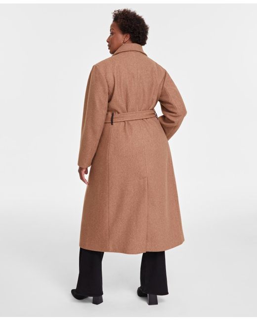 DKNY Plus Size Notched-collar Double-breasted Wrap Coat in Natural | Lyst