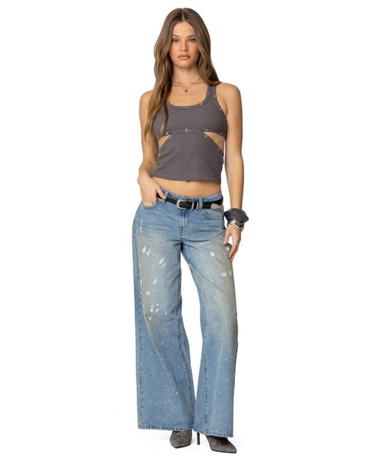 Edikted Paint Splatter Low Rise Jeans in Blue | Lyst