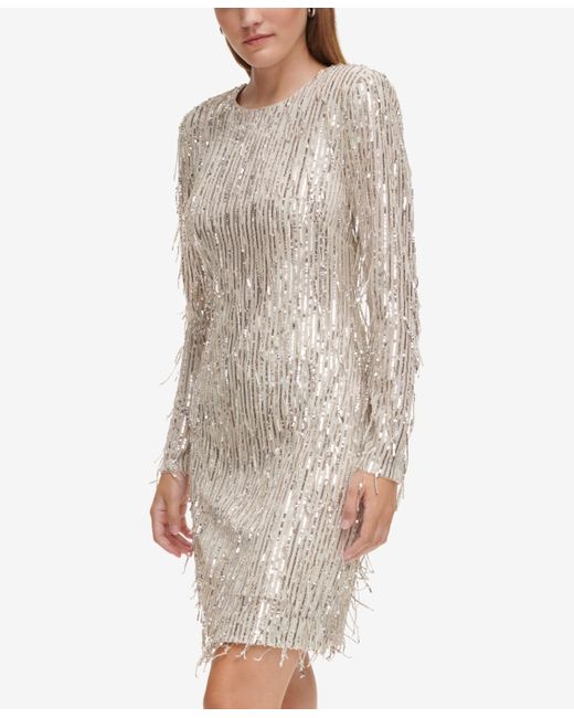 Eliza J Long Sleeve Sequin Cocktail Dress In White Lyst