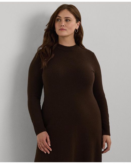 Ralph Lauren Plus Size Wool-blend Long-sleeve Sweater Dress in Black | Lyst