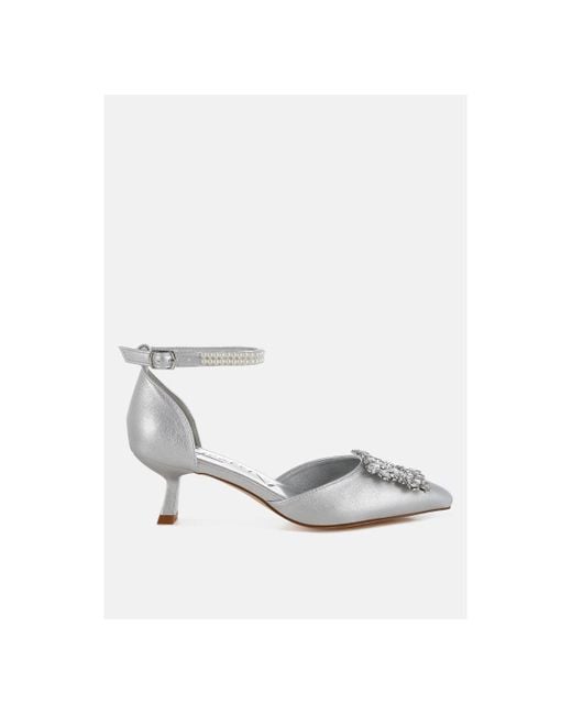 LONDON RAG Onkana Diamante Brooch Kitten Heel Sandals in White | Lyst