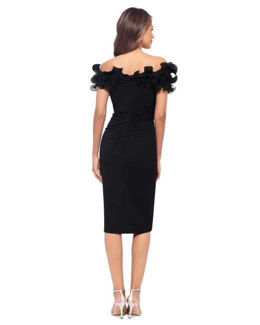 Xscape Ruffled Off-the-shoulder Scuba Crepe Dress in Black | Lyst