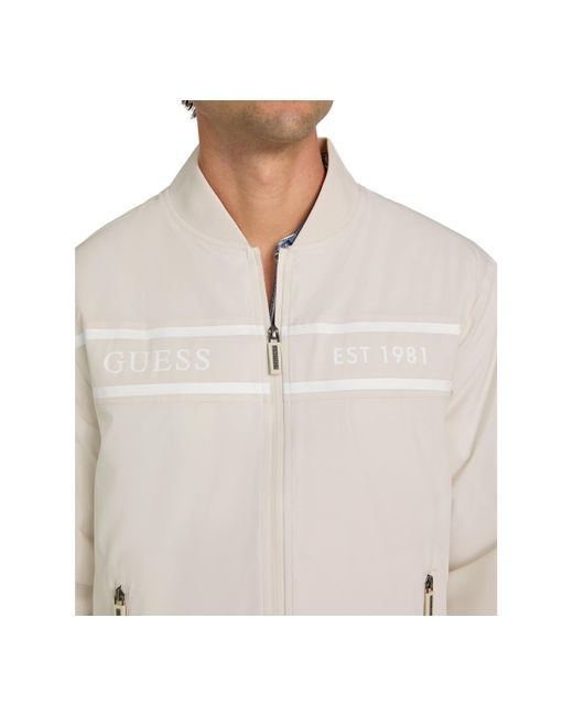 Guess Lightweight Logo Full-zip Bomber Jacket in White for Men | Lyst