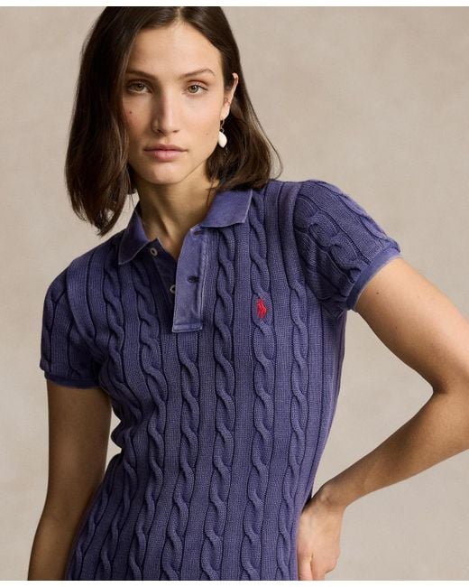 Polo Ralph Lauren Cable-knit Cotton Polo Midi Dress in Blue | Lyst