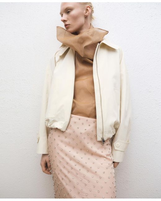 Mango Crystal Appliques Detail Midi Skirt in Natural | Lyst