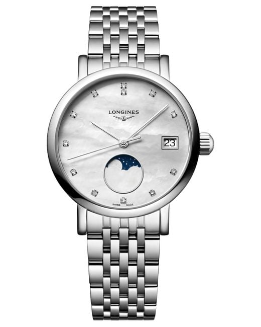 Longines Swiss Elegant Moonphase Diamond (1/20 Ct. T.w. in Gray | Lyst