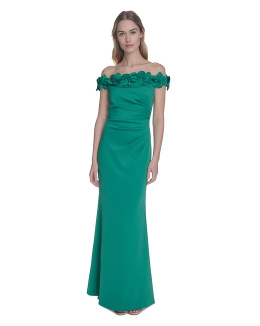 Eliza J 3d Floral Off-the-shoulder Gown in Green | Lyst