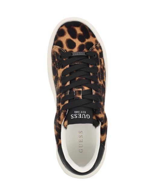 Guess Elbinah Leopard Pony Lace-up Sneakers in Black | Lyst