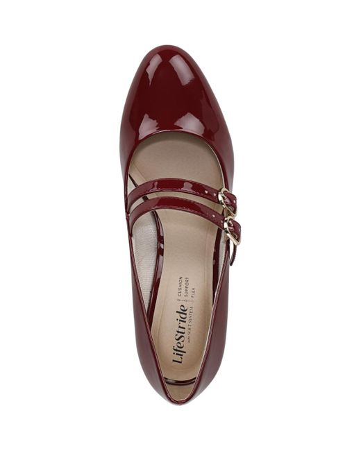 LifeStride True Almond Toe Block Heel Mary Jane Pumps in Red | Lyst