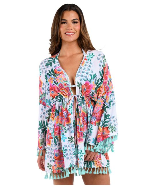 La Blanca Riveria Resort Tie-front Kimono Cover-up in Blue | Lyst