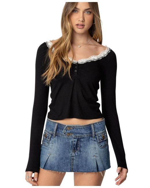 Edikted Tracey Lace Trim Top in Black | Lyst