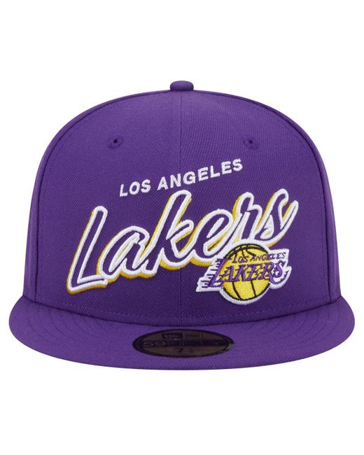 KTZ Los Angeles Lakers Sport Night Script Sided 59fifty Fitted Hat in ...