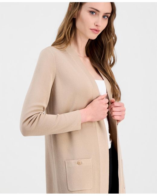 Anne Klein Malibu Fine Rib Open Front Cardigan P Xxs Xxl in White | Lyst