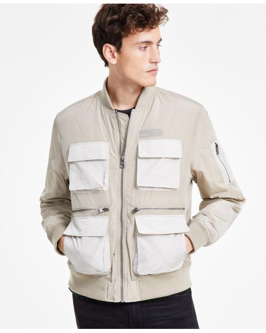 Guess Tech Nylon Utility Bomber Jacket in Natural for Men | Lyst