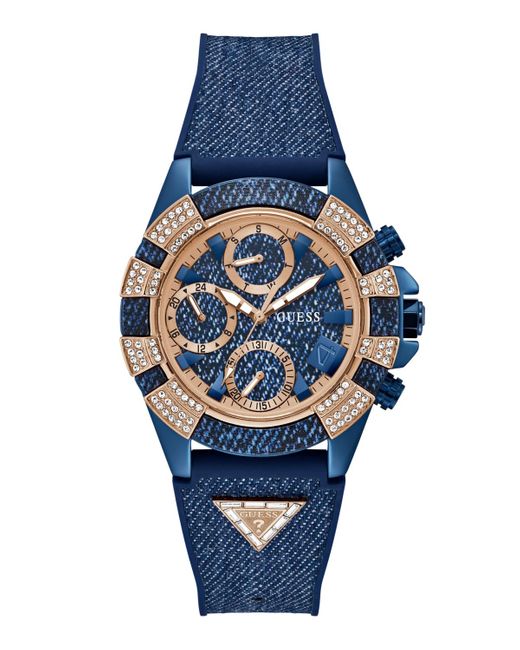 Guess Multi-function Denim/silicone Watch 39mm in Blue | Lyst