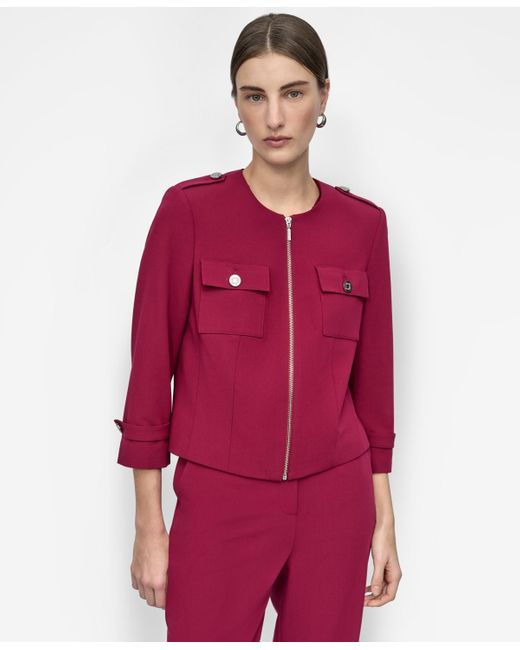 DKNY Zip-front Collarless Cropped Jacket in Red | Lyst