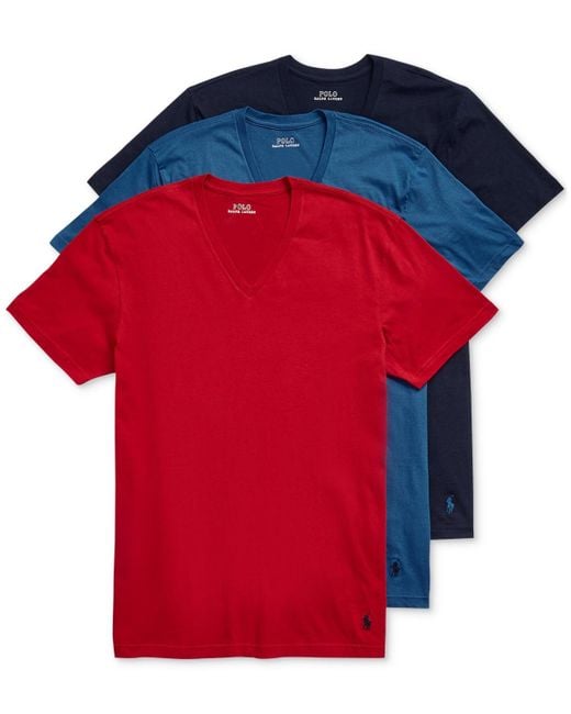 Polo Ralph Lauren 3 Pk Classic Cotton V Neck T Shirts In Red For Men