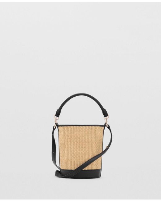 Mango Small Raffia-effect Bucket Bag in Black | Lyst