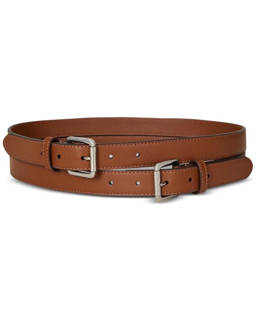 Ralph Lauren Double-buckle Stacked Wide Leather Belt in Brown | Lyst