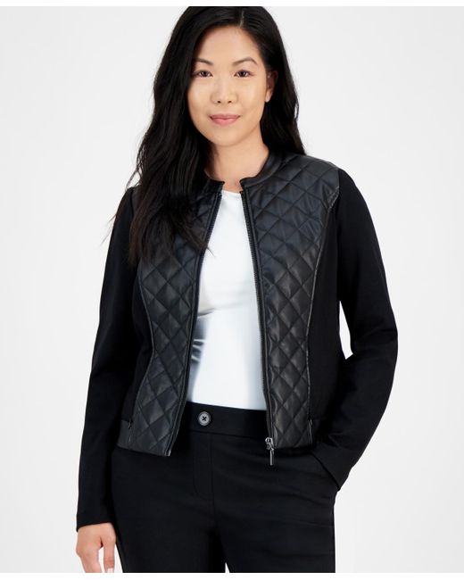 Anne Klein Anne Klein Petite Quilted Faux-leather Jacket in Black | Lyst