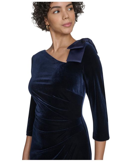 Jessica Howard Velvet Elbow Sleeve Asymmetric Neck Gown in Blue | Lyst