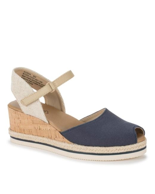 BareTraps Acadia Peep Toe Wedge Sandals in Blue | Lyst