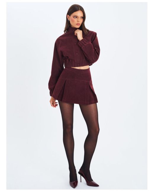 Miss Circle Faryn Faux Suede Pleated A-line Mini Skirt in Red | Lyst