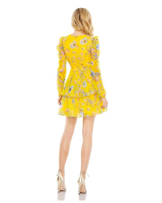 Mac Duggal Floral Chiffon Dress in Yellow | Lyst