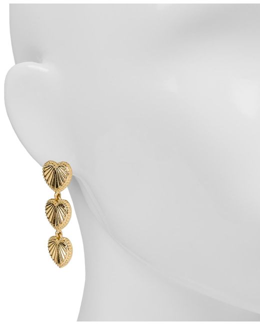 Patricia Nash Gold-tone Sunray Texture Triple Heart Drop Earrings in Metallic | Lyst