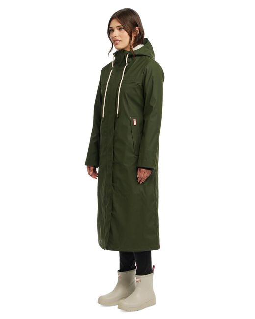 HUNTER Longline Padded Rubberized Coat in Green | Lyst