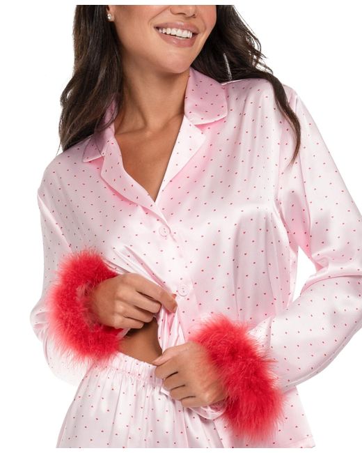 Linea Donatella Marabou Faux-fur Trimmed Pajama Set in Red | Lyst