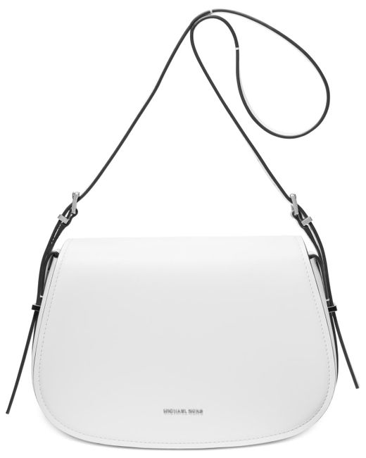 Michael Kors Michael Lydia Small Leather Flap Messenger in White | Lyst