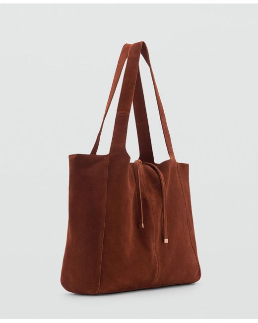 Mango Suede Leather Shopper Bag in Brown | Lyst