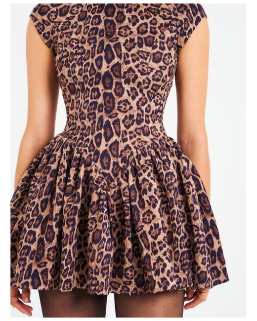 Miss Circle Jacqueline Backless Cheetah Print Mini Puffy Dress in Brown ...