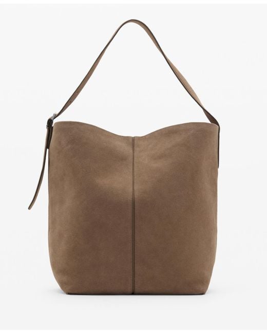 Mango Suede Bucket Bag in Brown | Lyst