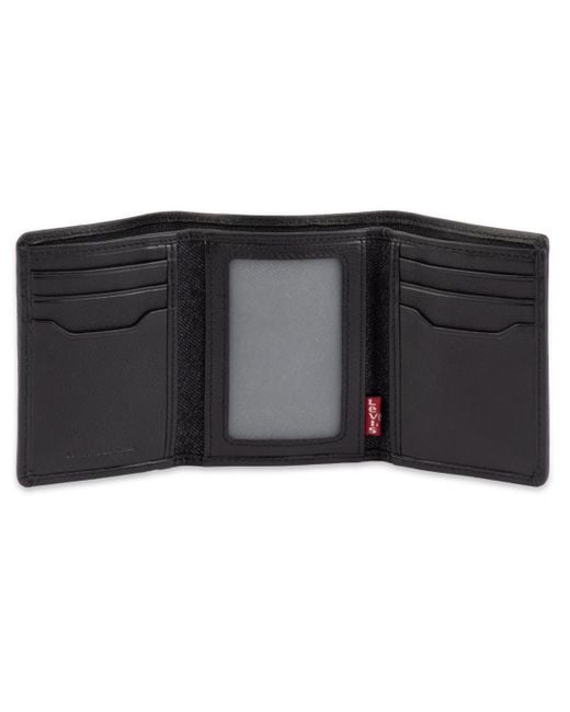 Levi's Rfid Genuine Leather Trifold Wallet in Black for Men | Lyst