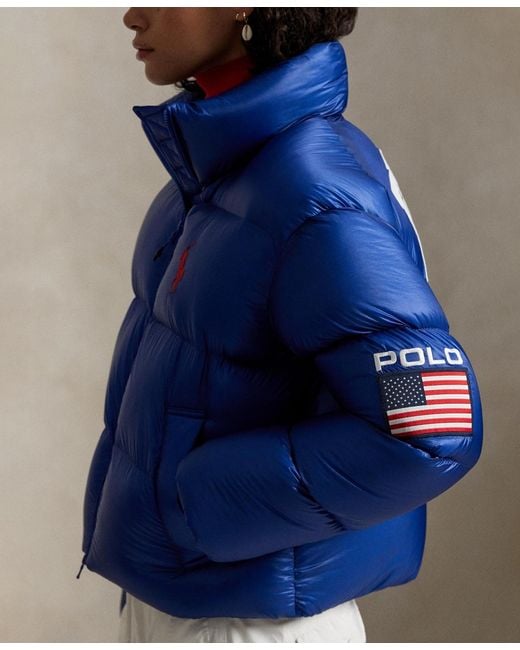 Polo Ralph Lauren Flag Mid-weight Down Puffer Jacket in Blue | Lyst