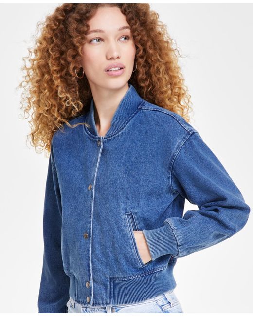 Levi's Ribbed-edge Cropped Bomber Jacket in Blue | Lyst