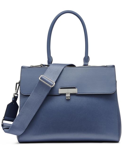 Calvin Klein Becky Convertible Turn Lock Tote Bag in Blue | Lyst