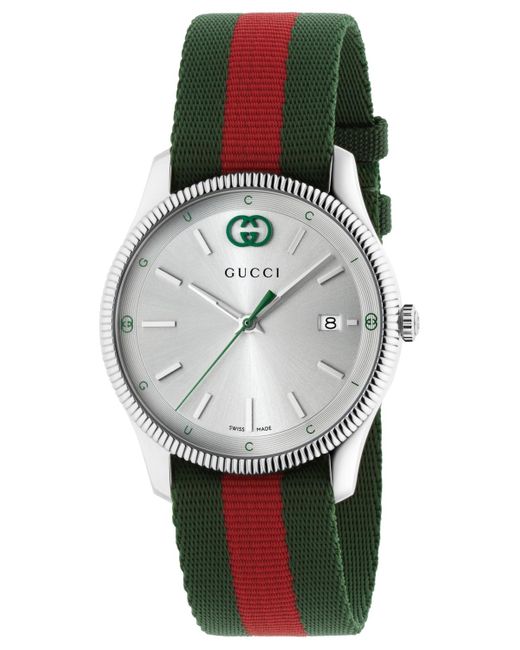 Gucci Swiss G-timeless Red & Green Nylon Strap Watch 38mm in Gray | Lyst
