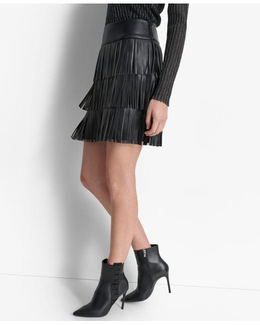 DKNY Tiered-fringe-trim Faux-leather Mini Skirt in Black | Lyst DKNY Tiered-fringe-trim Faux-leather Mini Skirt in Black | Lyst