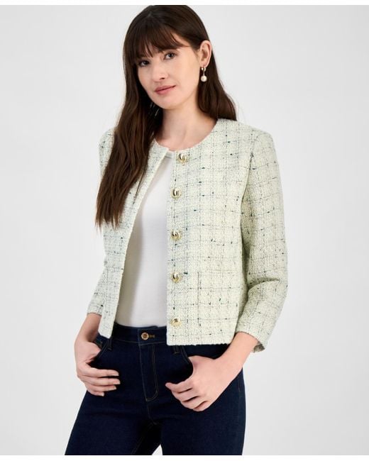 Anne Klein Tweed Jacket in White | Lyst