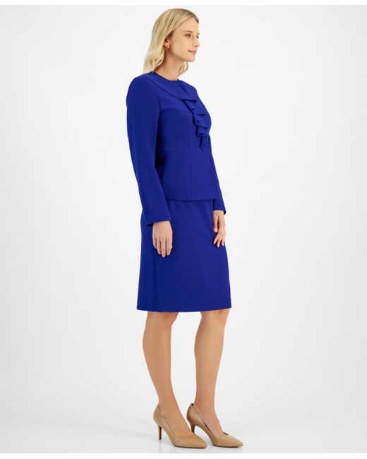 Le Suit Cascade Ruffle Skirt Suit in Blue | Lyst