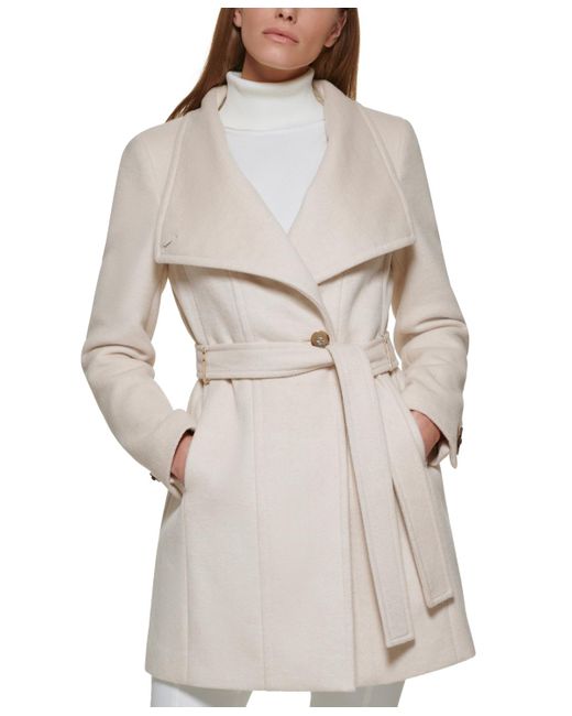 Calvin Klein Asymmetrical Belted Wrap Coat in Gray | Lyst