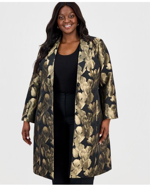 Kasper Plus Size Floral Jacquard Topper Jacket in Black | Lyst