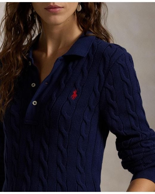Polo Ralph Lauren Cable-knit Cotton Long-sleeve Polo Shirt Sweater in ...
