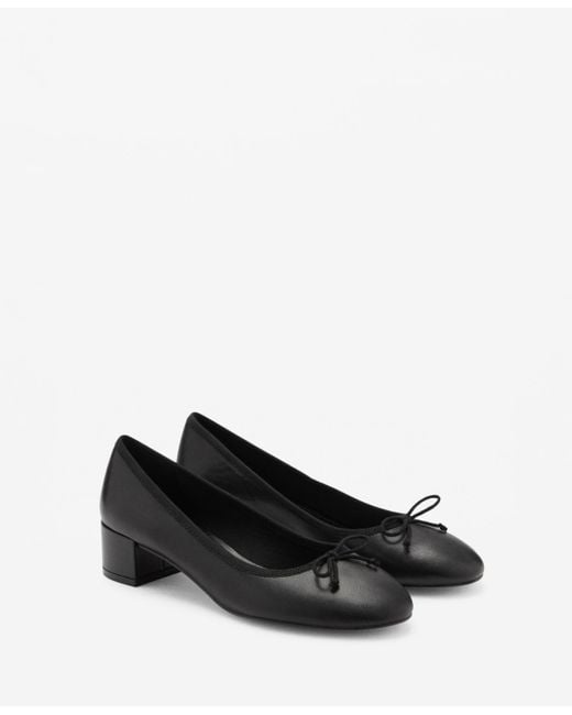 Mango Bow Leather Heel Shoes in Black | Lyst