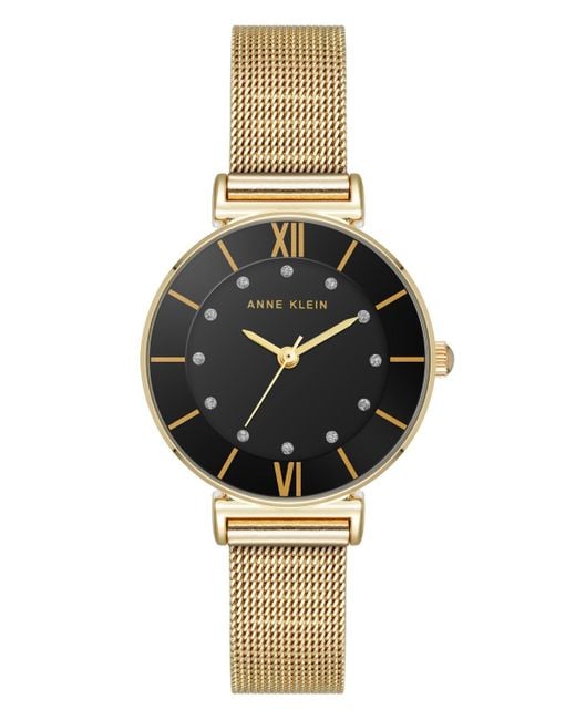 Anne Klein Premium Round Gold-tone Stainless Steel Mesh And Black Dial ...